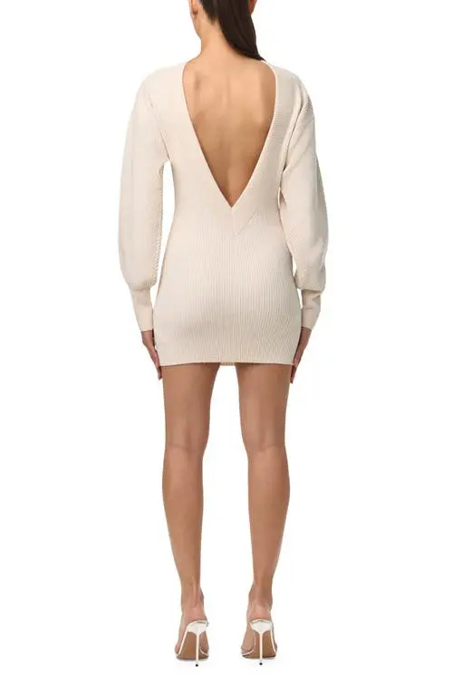 Naked Wardrobe Long-sleeve Rib-knit Mini Dress With V-back