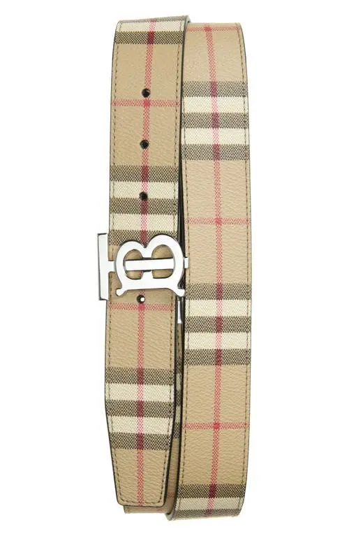 Burberry Tb Check Reversible Belt - Archive Beige/silver