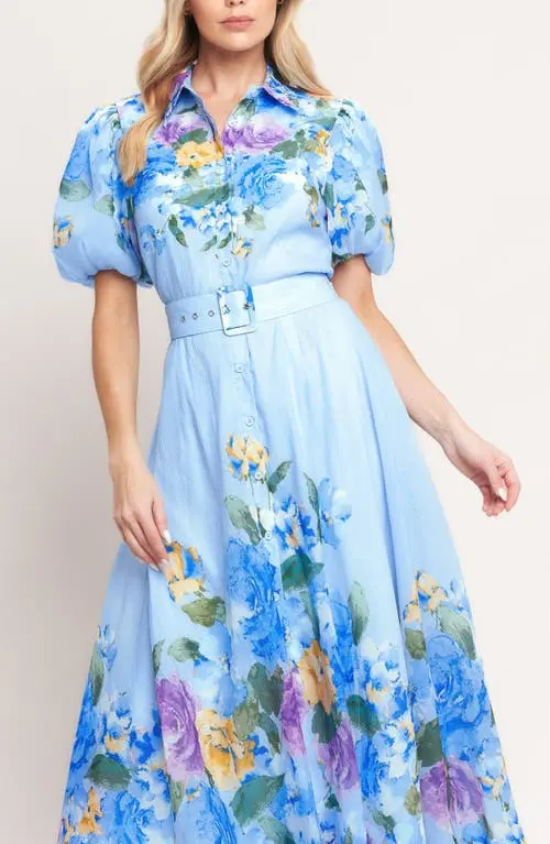 FLYING TOMATO Floral Crepe Midi Shirt Dress