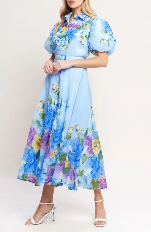 FLYING TOMATO Floral Crepe Midi Shirt Dress