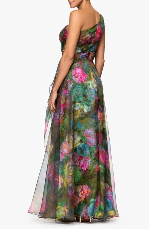 XSCAPE EVENINGS One-shoulder Floral Organza Gown