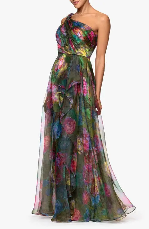 XSCAPE EVENINGS One-shoulder Floral Organza Gown