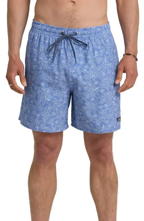Quiksilver Mix Pack Volley Floral 17" Swim Trunks - Blue Shadow