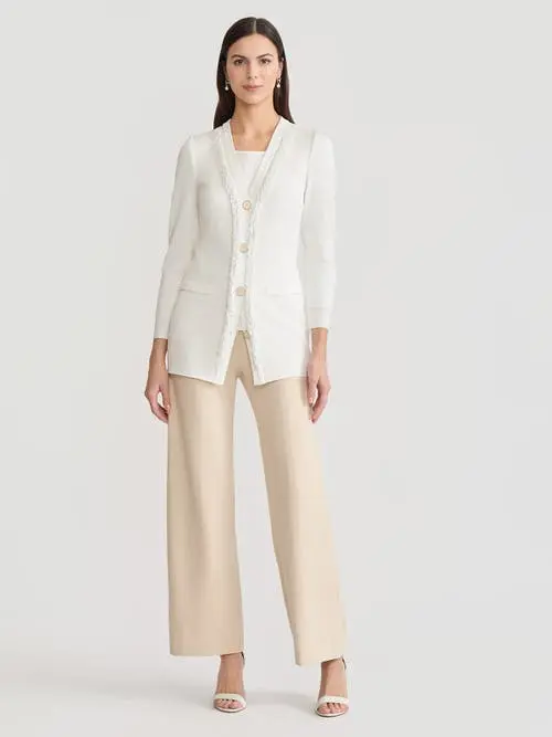 Misook Beaded Trim Flat Knit Cardigan
