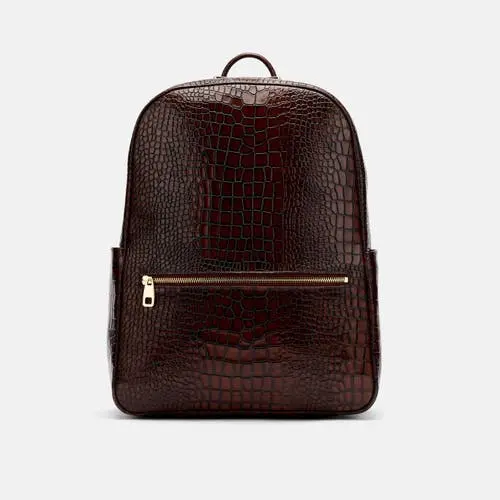 MARC NOLAN Fulton Croc-embossed Calfskin Leather Backpack - Brown Crocskin