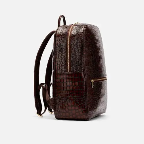 MARC NOLAN Fulton Croc-embossed Calfskin Leather Backpack - Brown Crocskin