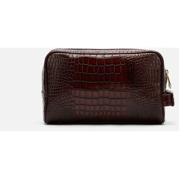 MARC NOLAN Croc-embossed Calfskin Leather Dopp Kit - Brown Crocskin