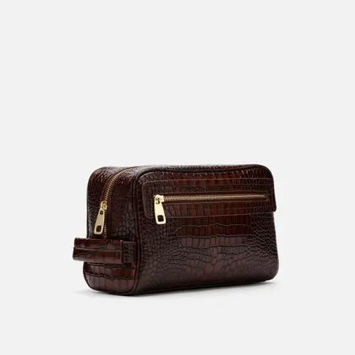 MARC NOLAN Croc-embossed Calfskin Leather Dopp Kit - Brown Crocskin