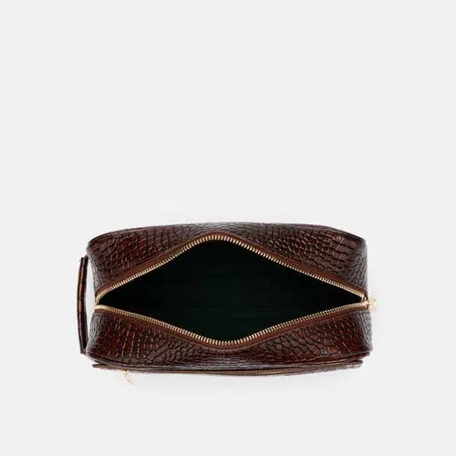 MARC NOLAN Croc-embossed Calfskin Leather Dopp Kit - Brown Crocskin
