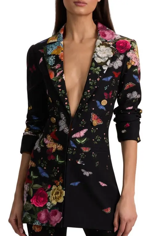Alice + Olivia Butterfly & Floral Print Blazer - Solar Strength Black