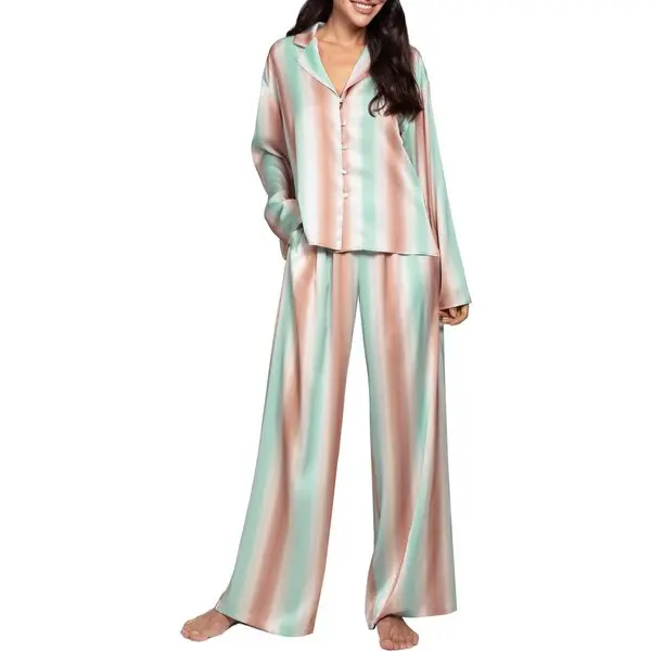 MIDNIGHT BAKERY Stripe Satin Pajamas - Mint