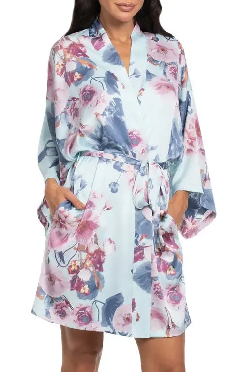 MIDNIGHT BAKERY Floral Satin Wrap Robe - Blue/pink