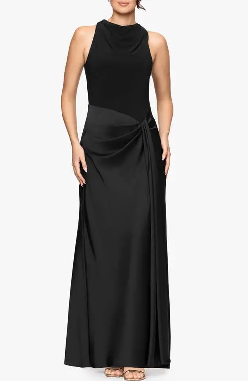 Betsy & Adam Mixed Media Satin Gown