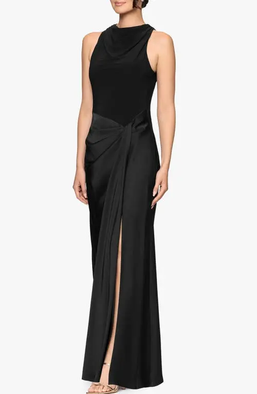 Betsy & Adam Mixed Media Satin Gown