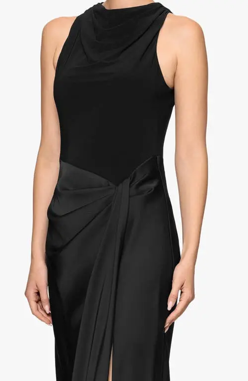 Betsy & Adam Mixed Media Satin Gown