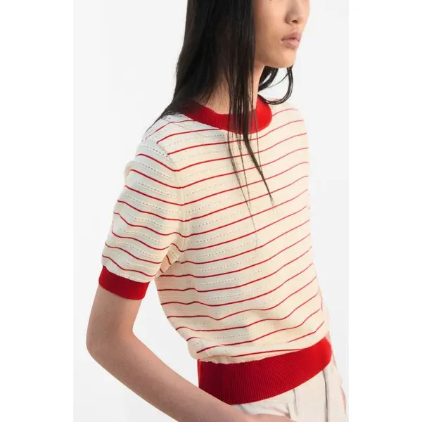 Mango Stripe Short Sleeve Sweater - Red