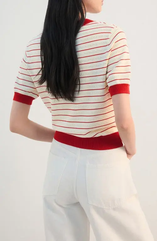 Mango Stripe Short Sleeve Sweater - Red