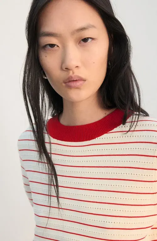 Mango Stripe Short Sleeve Sweater - Red