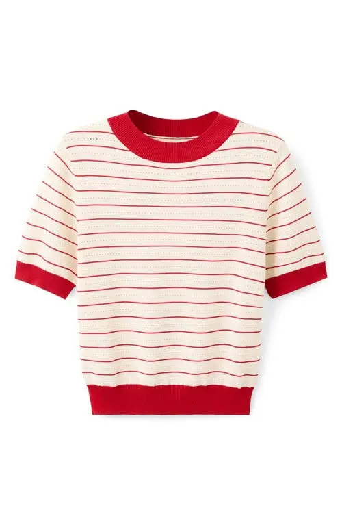 Mango Stripe Short Sleeve Sweater - Red