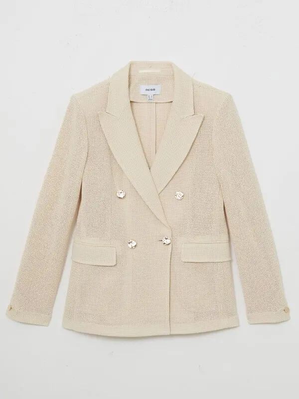 REISS Fiore Open-weave Double-breasted Blazer
