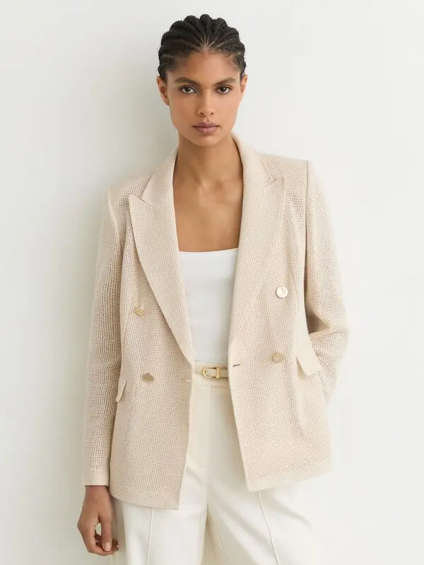 REISS Fiore Open-weave Double-breasted Blazer