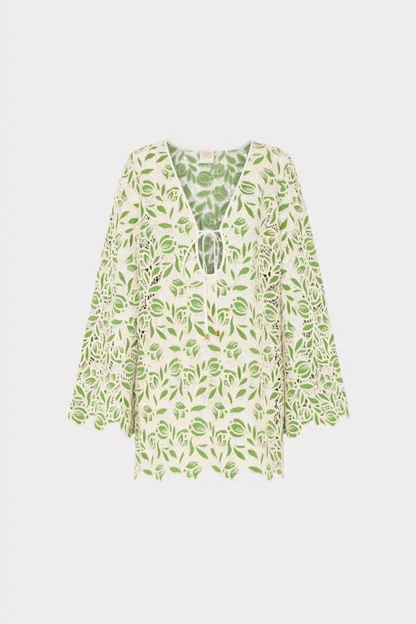 MILLY Green Leaf Lace Cover-up - Green/white