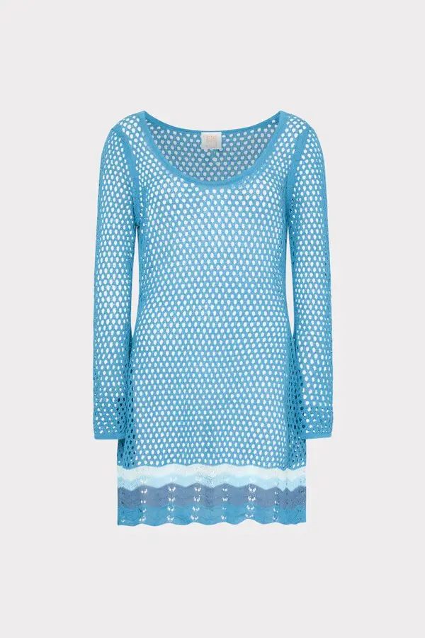 MILLY Crochet Mini Long Sleeve Cover-up Dress - Blue