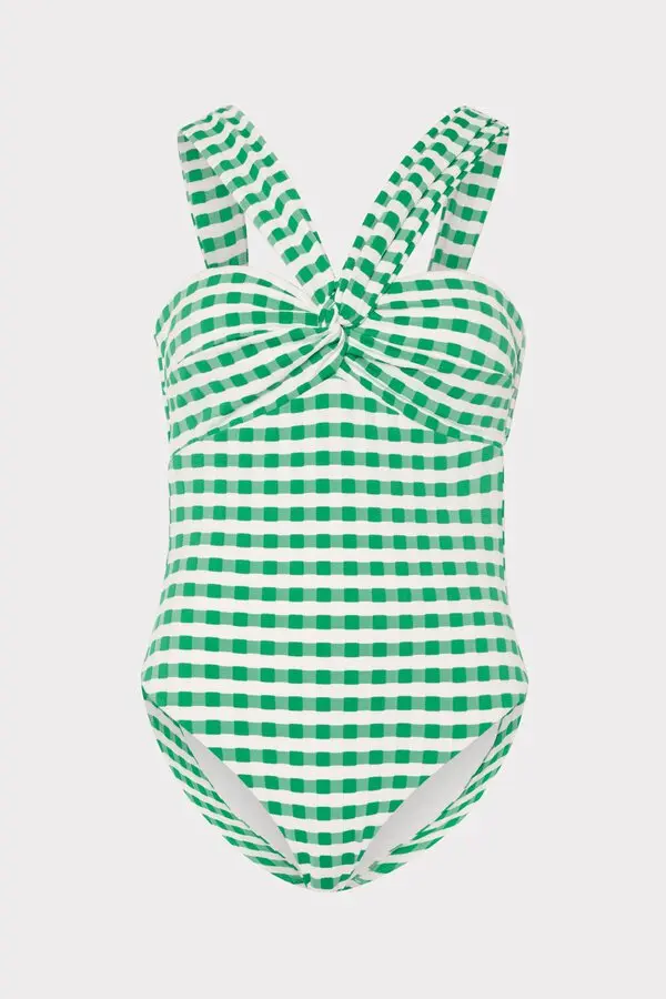 MILLY Betsy Jacquard Cottage Bandeau One Piece - Green/white