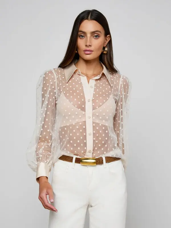 L'Agence Sophie Long-sleeved Blouse Top - Ecru