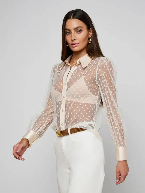 L'Agence Sophie Long-sleeved Blouse Top - Ecru