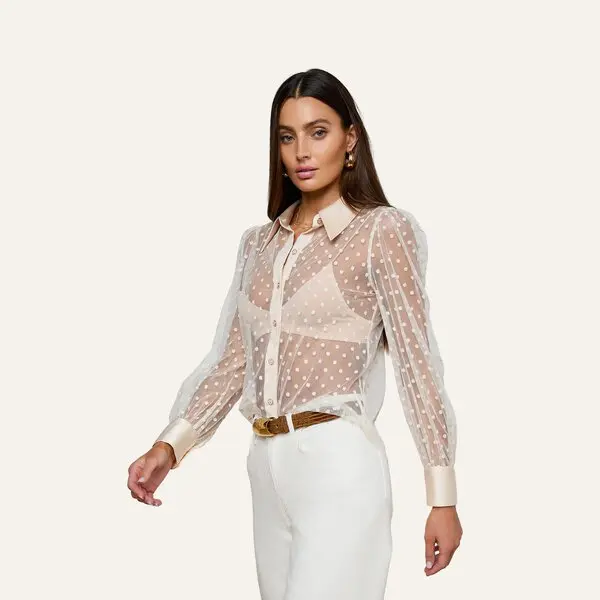 L'Agence Sophie Long-sleeved Blouse Top - Ecru