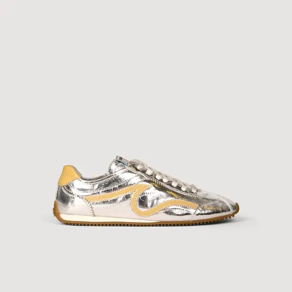 Sandro Metallic Crinkled Effect Low-top Sneakers With Contrasting Wave Detail