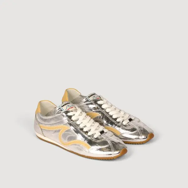 Sandro Metallic Crinkled Effect Low-top Sneakers With Contrasting Wave Detail