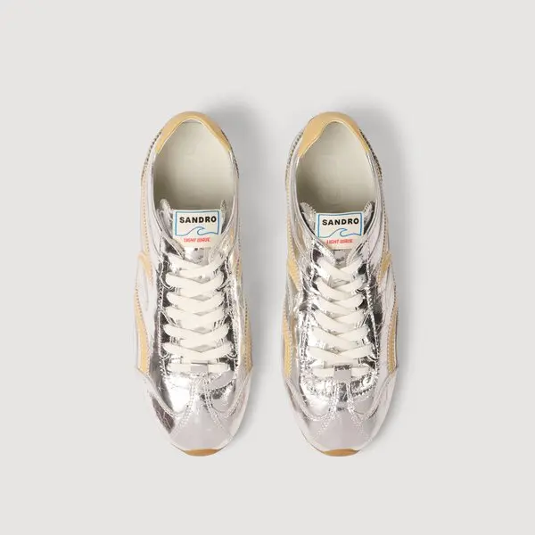 Sandro Metallic Crinkled Effect Low-top Sneakers With Contrasting Wave Detail