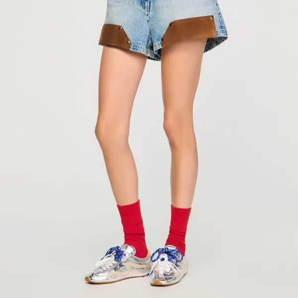 Sandro Metallic Crinkled Effect Low-top Sneakers With Contrasting Wave Detail