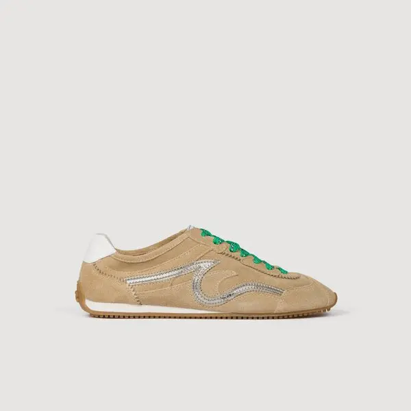 Sandro Light Wave Suede Sneakers - Beige