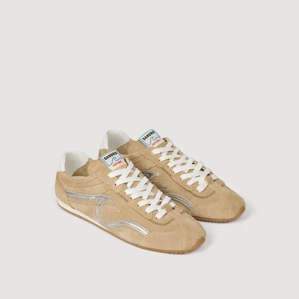Sandro Light Wave Suede Sneakers - Beige