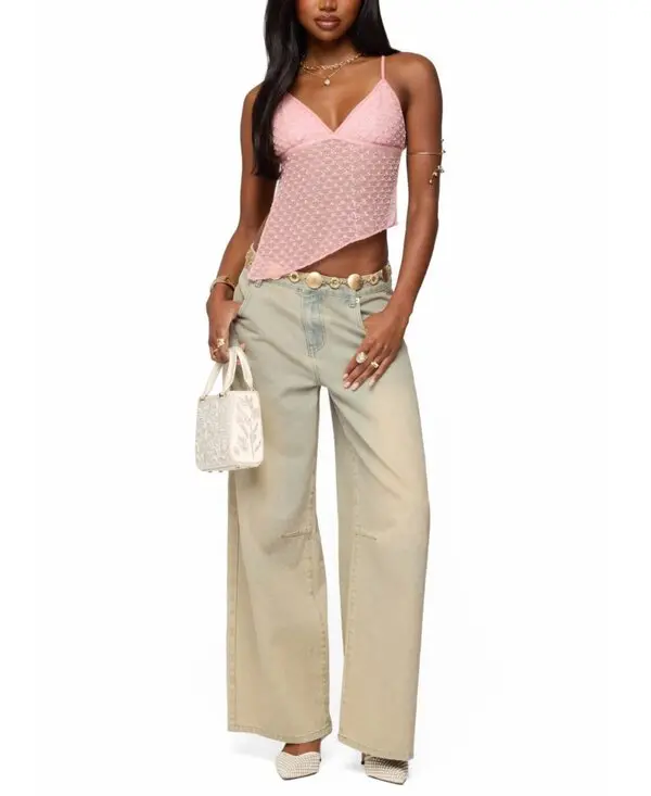 EDIKTED Beaded Mesh Asymmetric Backless Top