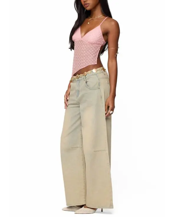 EDIKTED Beaded Mesh Asymmetric Backless Top