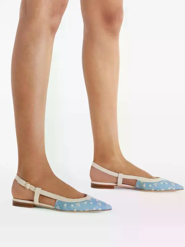 MALONE SOULIERS Tate Floral-printed Slingback Ballet Flats - Blue