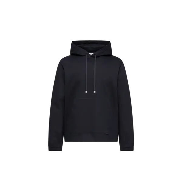 Moncler Leather Logo Cotton Blend Hoodie - Blue