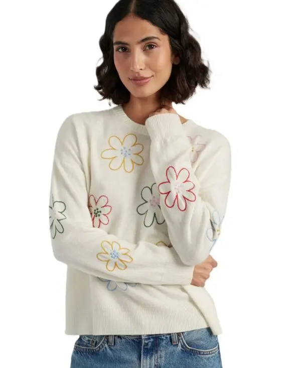 Chinti & Parker Wool Cashmere Garden Flowers Sweater - Cream