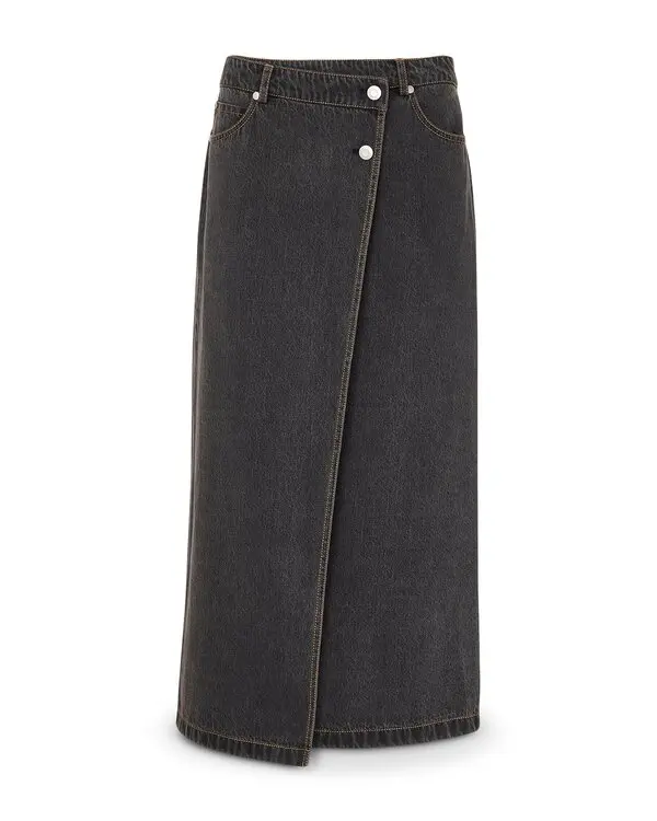 Whistles Denim Button Wrap Midi Skirt
