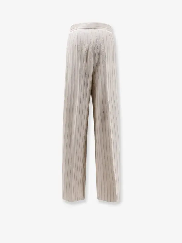 Max Mara Wide Leg Pinstripe Cotton Trousers - White