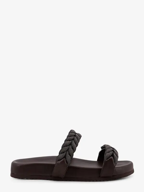 Brunello Cucinelli Leather Sandals With Woven Monili Detail - Brown