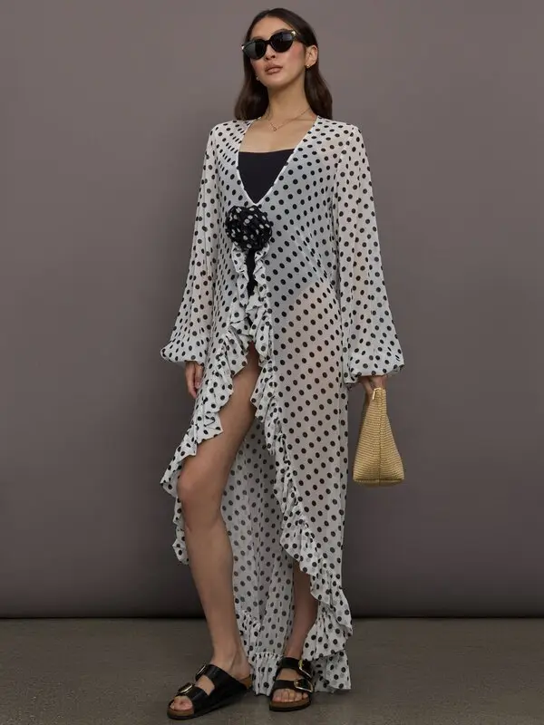 Caroline Constas Charlotte Coverup - Ivory Black Polka Dot