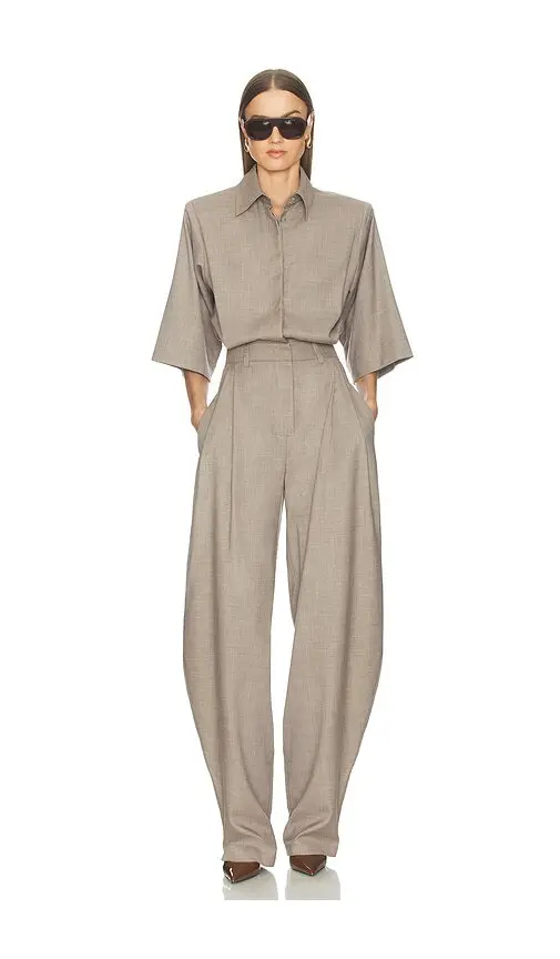 Andamane Axel Padded Shoulder Jumpsuit - Greige