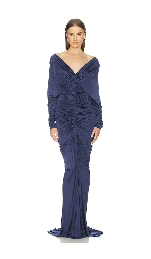 Atlein V Neck Ruched Gown