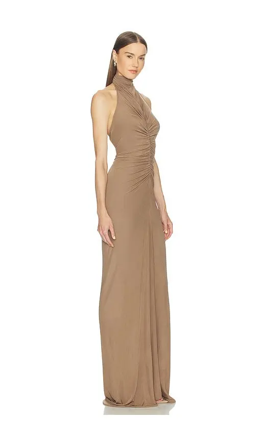 Atlein Halter Neck Ruched Gown