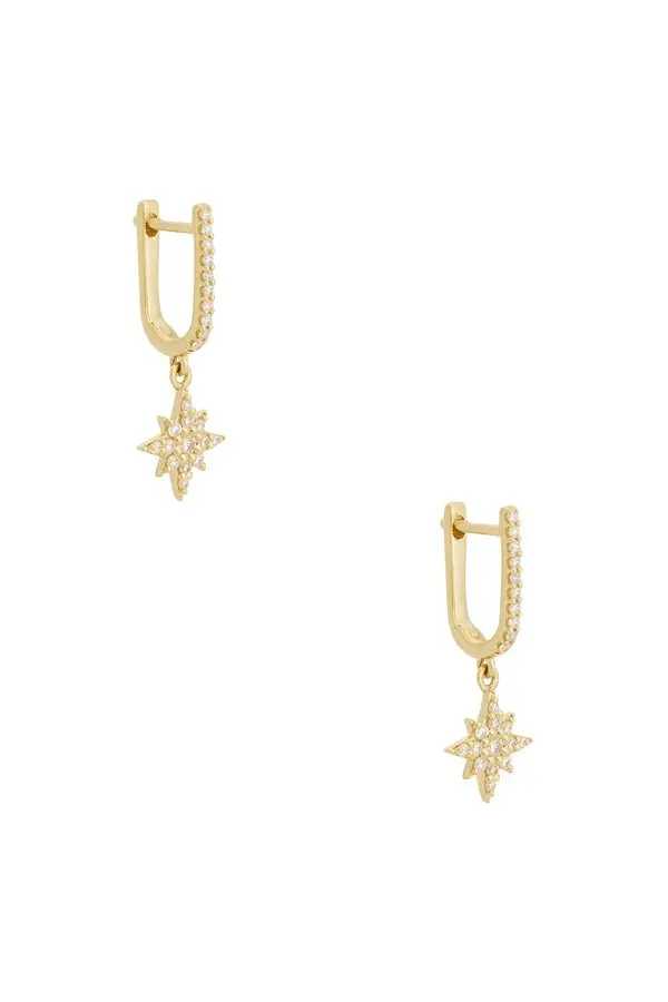 STONE AND STRAND Northern Star Pave Huggie Earrings - 14k Yellow Gold & White Diamond